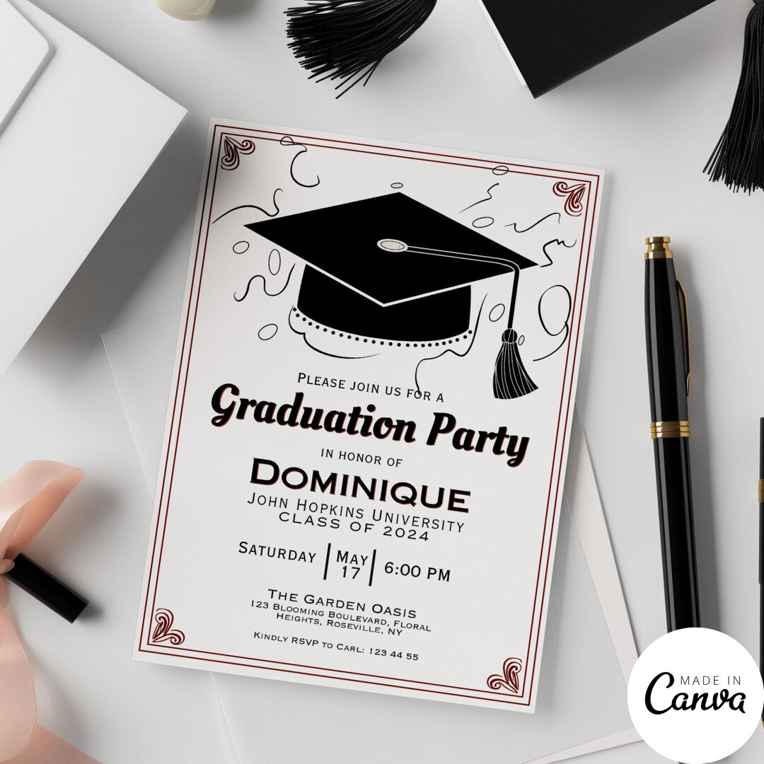 Graduation Party Invitation Template, Senior College Grad Invite for ...