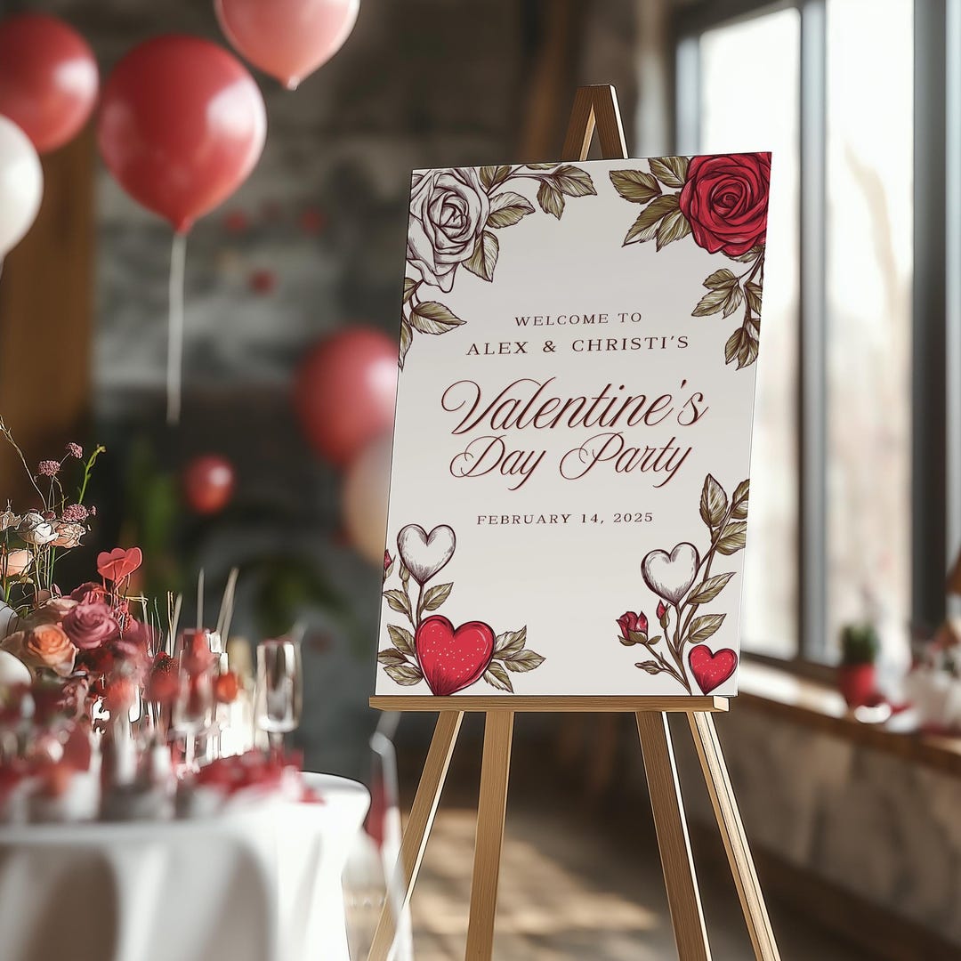Valentine's Day Welcome Sign Template, Romantic Vintage Birthday ...