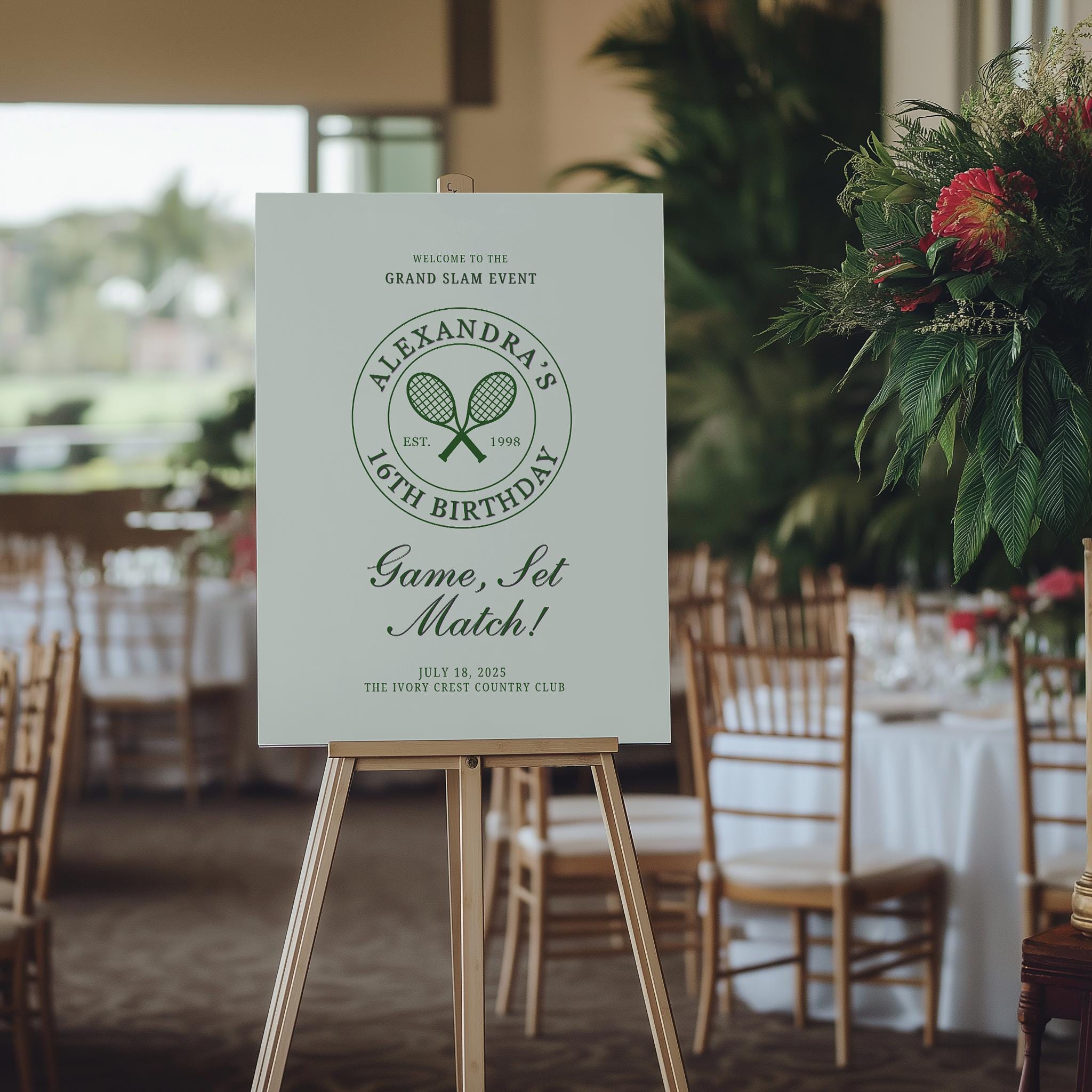 Tennis Themed Welcome Sign Template, Hand Drawn Country Club Birthday ...