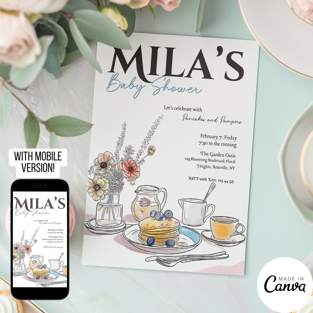 Baby Shower Invitation Template, Hand Drawn Brunch and Bubbly ...