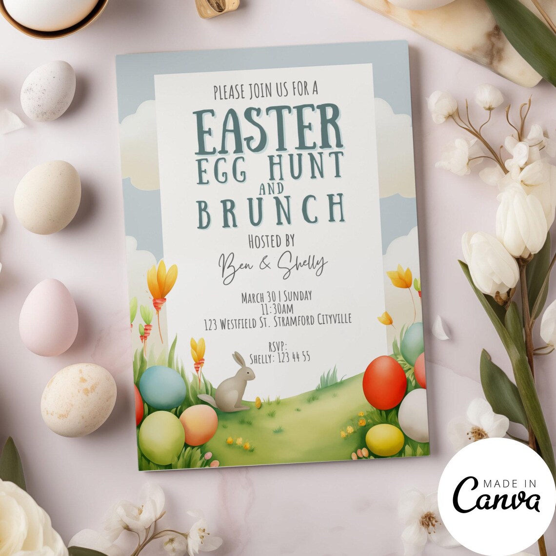Easter Brunch Invitation Template, Easter Egg Hunt Digital Invite ...