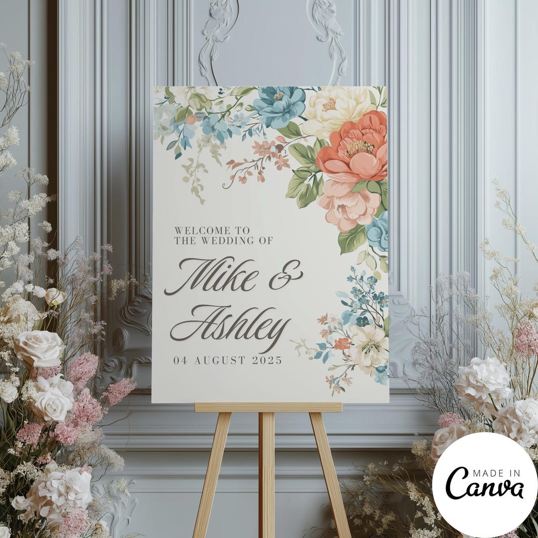 Floral Wedding Welcome Sign Template: Editable Rococo Reception Poster ...