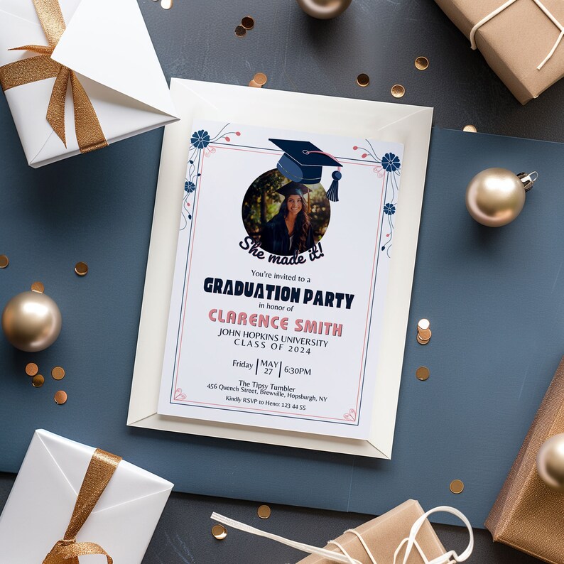 Graduation Party Invitation Template, Senior College Grad Invite for ...