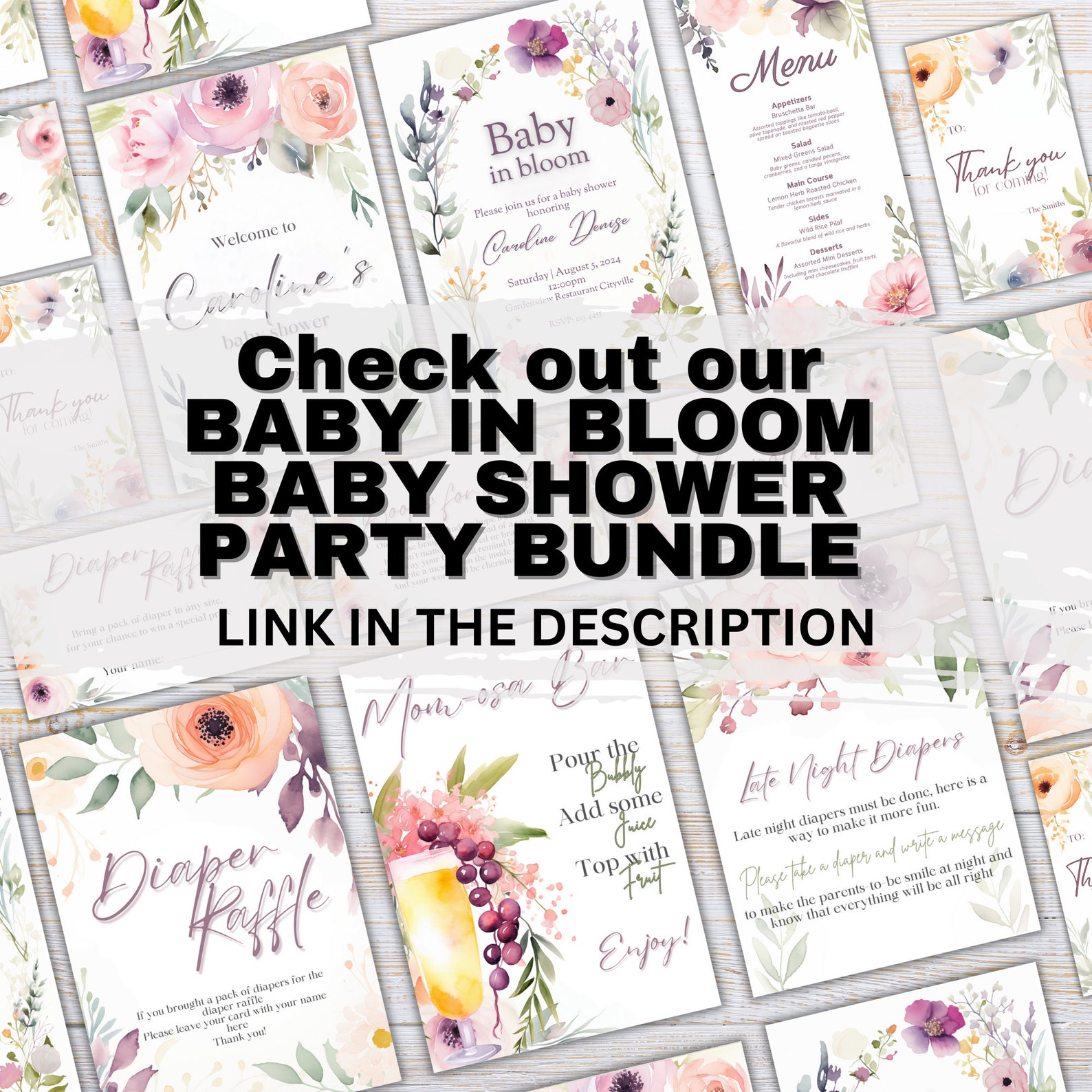 Baby in Bloom Baby Shower Menu Template, Spring Wedding Menu Card ...