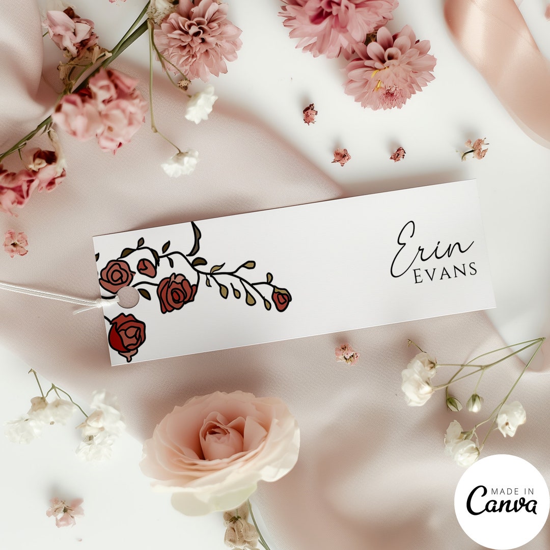 Slim Wedding Place Setting Tag Template, Aesthetic Name Card Attached ...
