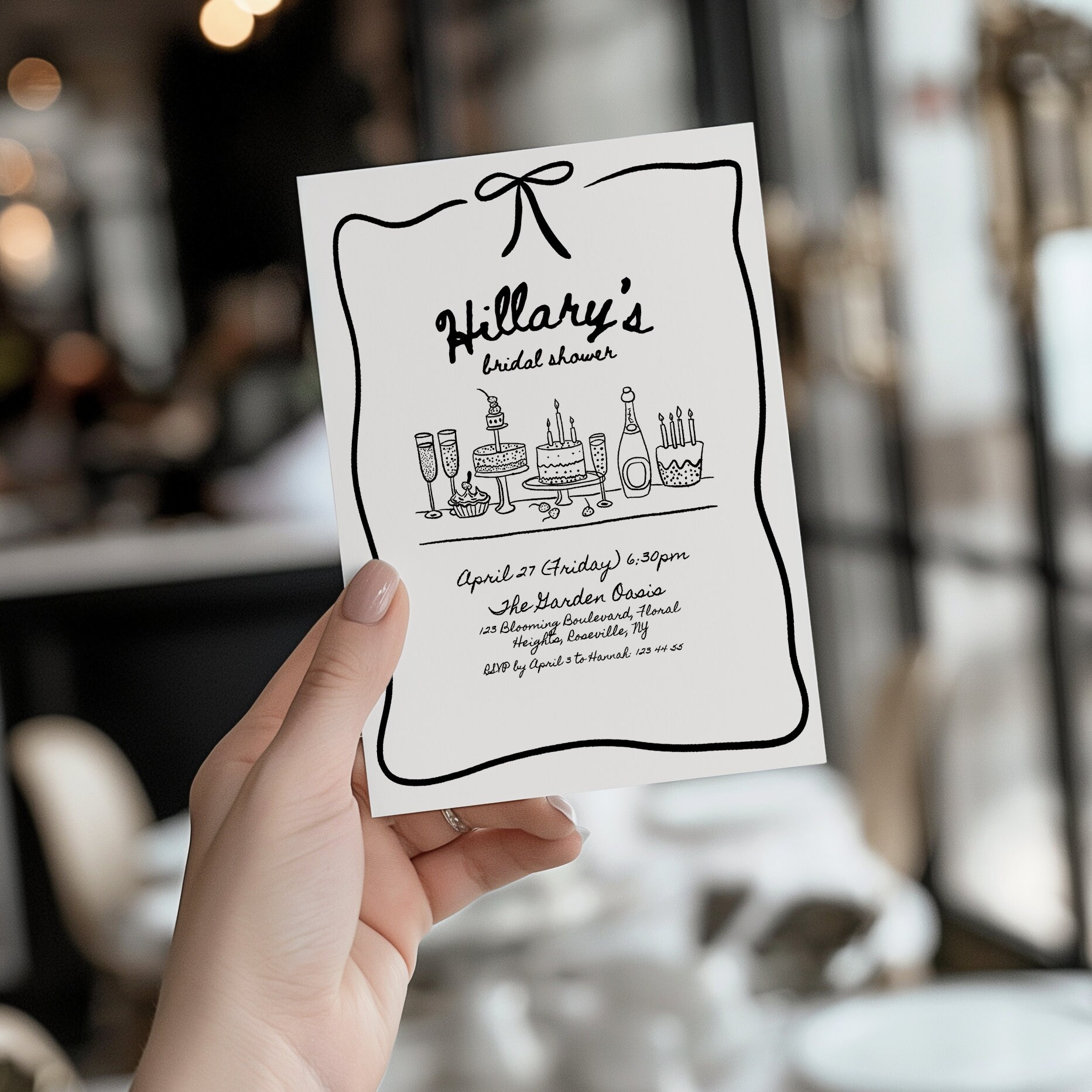 Minimalist Bridal Shower Invitation Template, Hand Drawn Illustration ...