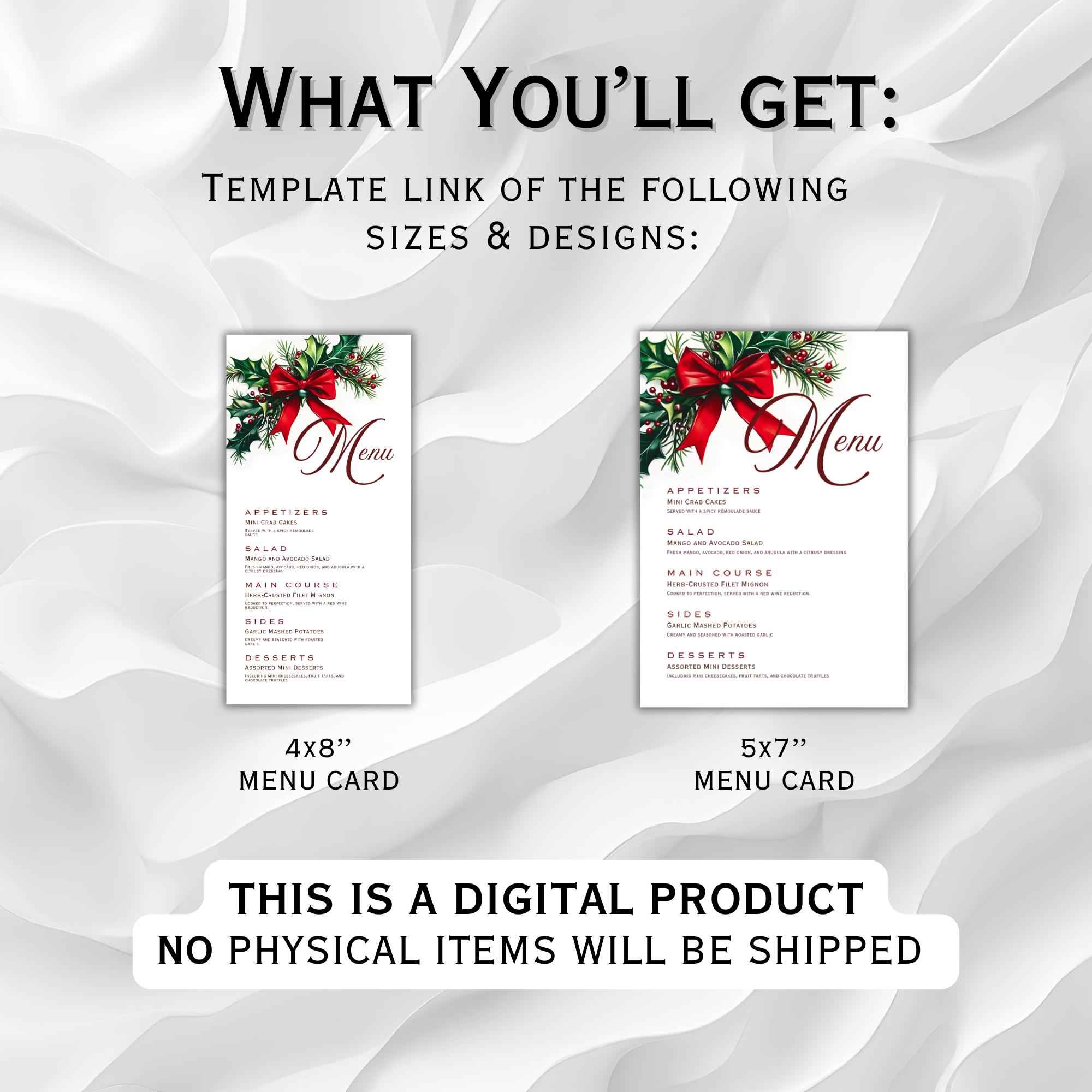 Christmas Menu Card Template, Holiday Dinner Menu Letter, Winter ...