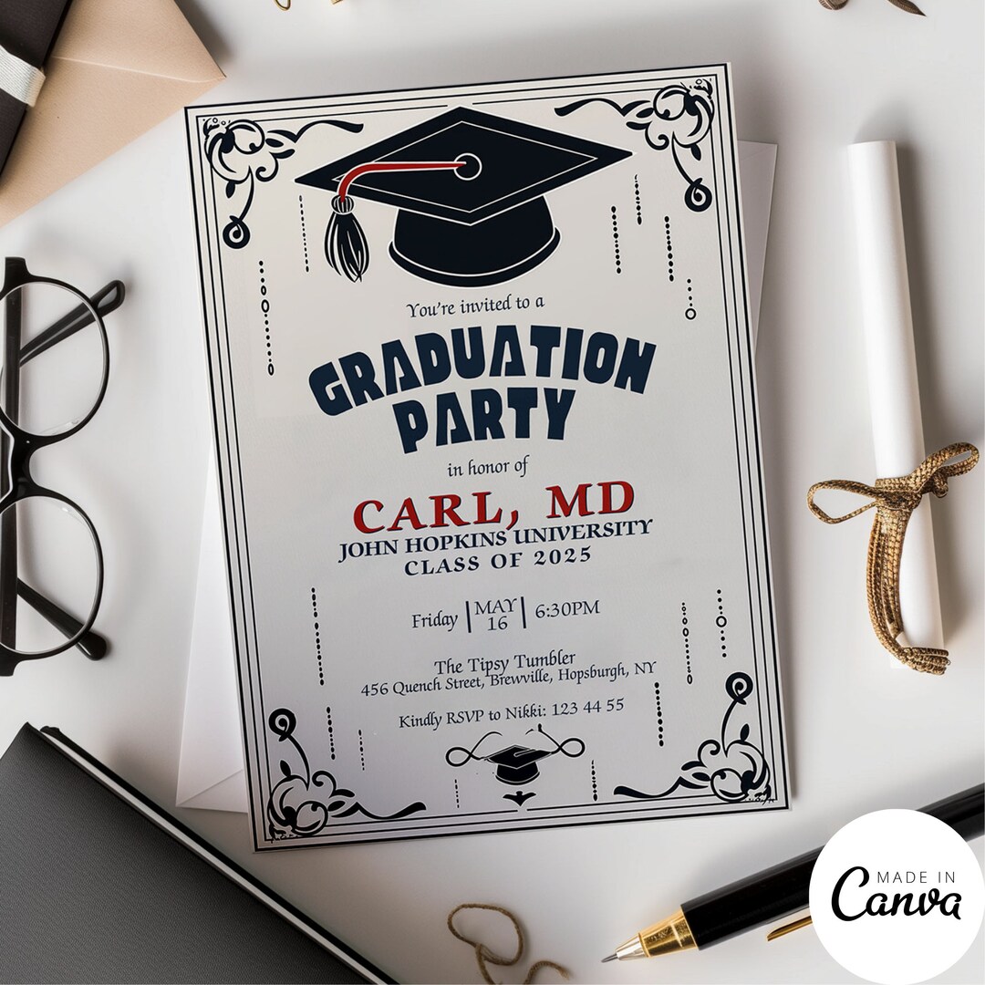 Graduation Party Invitation Template, Senior College Grad Invite for ...