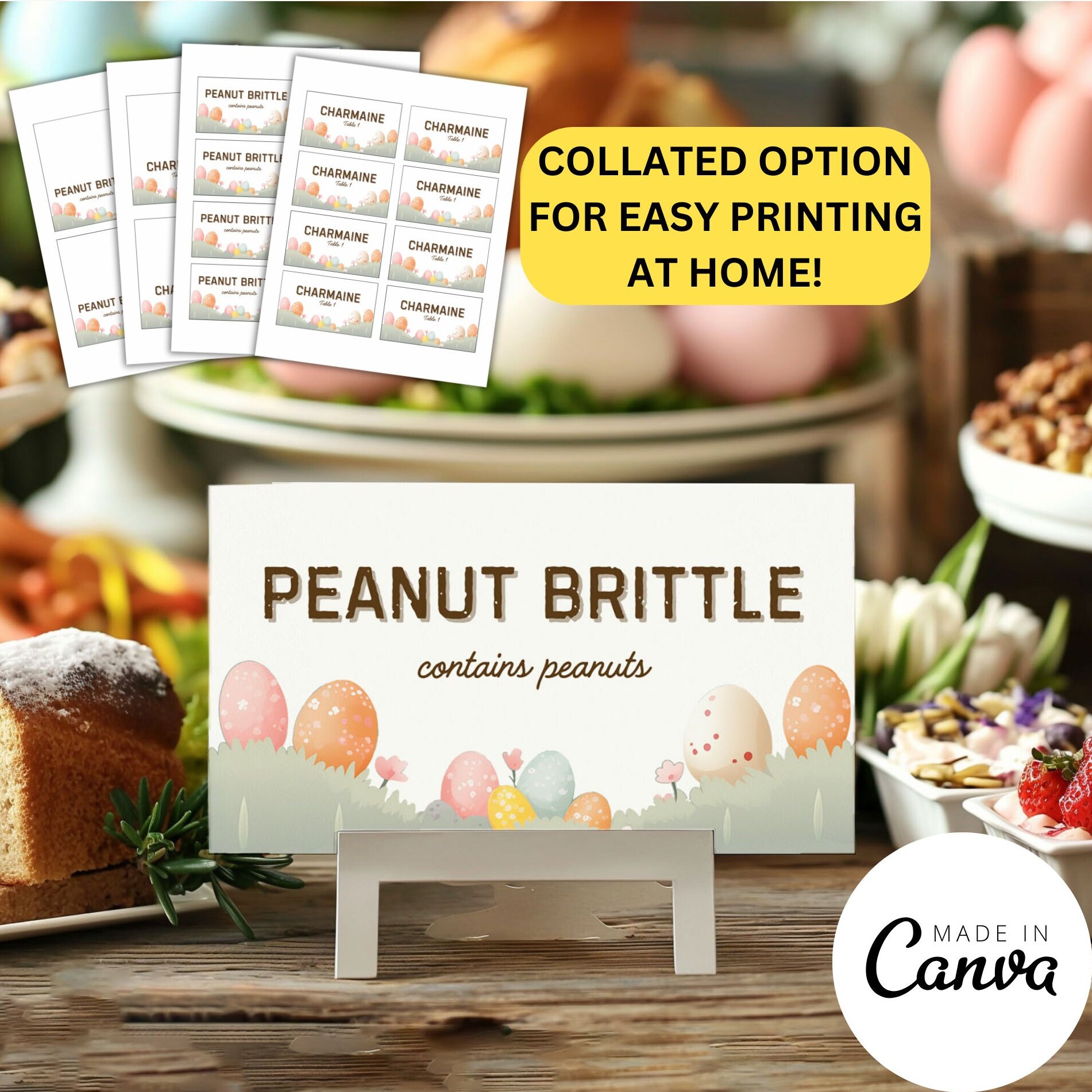 Easter Name Card Template, Easter Egg Food Buffet Card, Spring Floral ...