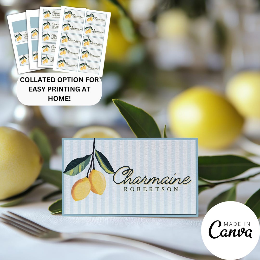 Citrus Lemon Name Card Template, La Dolce Vita Place Setting ...