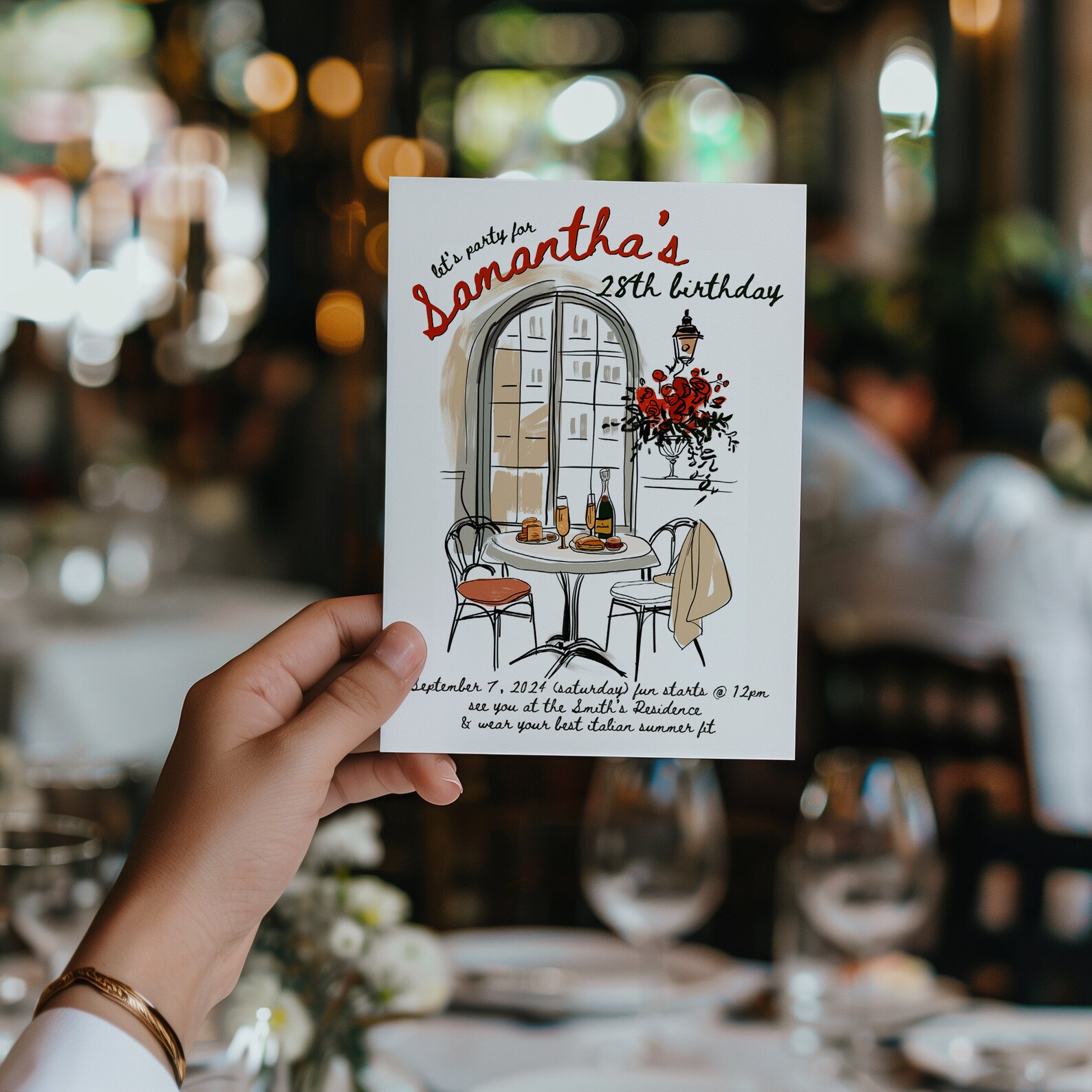 Birthday Brunch Invitation Template, Hand Drawn French Style 40th ...