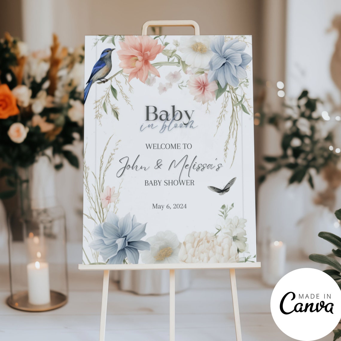 Baby Shower Welcome Sign Template, Spring Baby in Bloom Poster, Floral ...