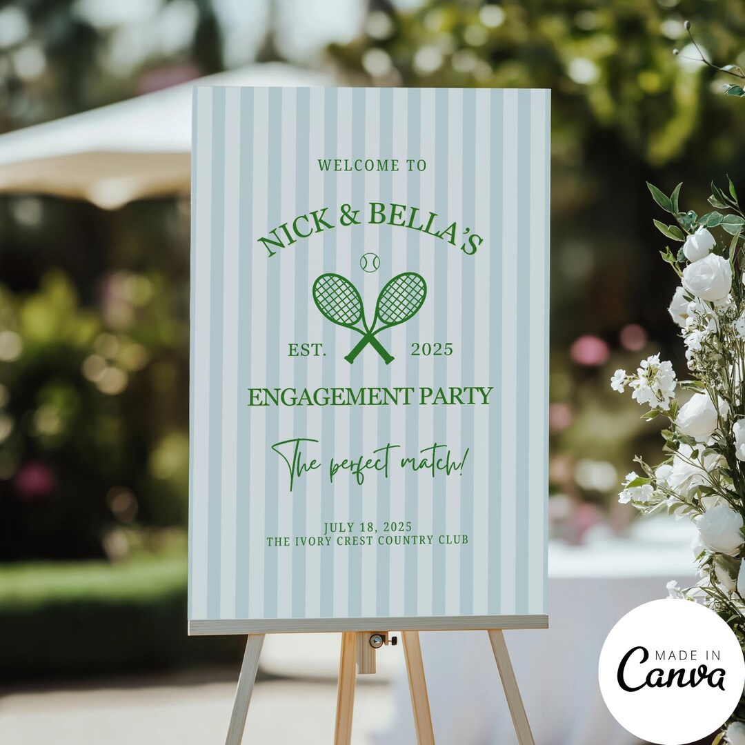 Tennis Themed Engagement Party Welcome Sign Template, Racket Sports ...