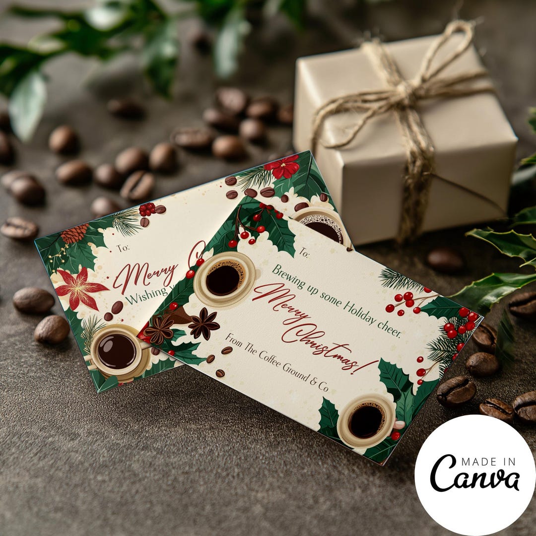 Coffee Themed Christmas Tag Printable Template, Personalized Coffee ...