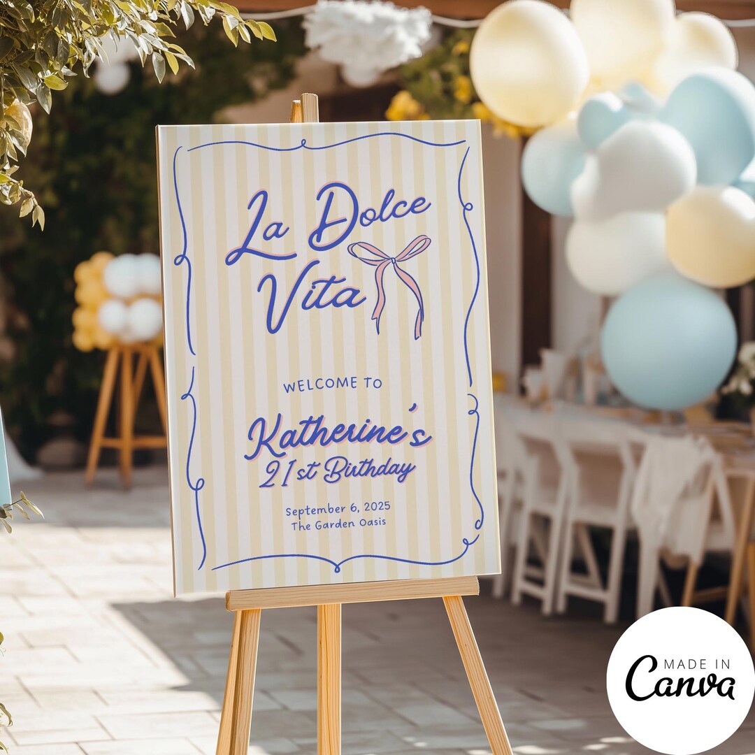 La Dolce Vita Welcome Sign Template, Ribbon Coquette Reception Poster ...