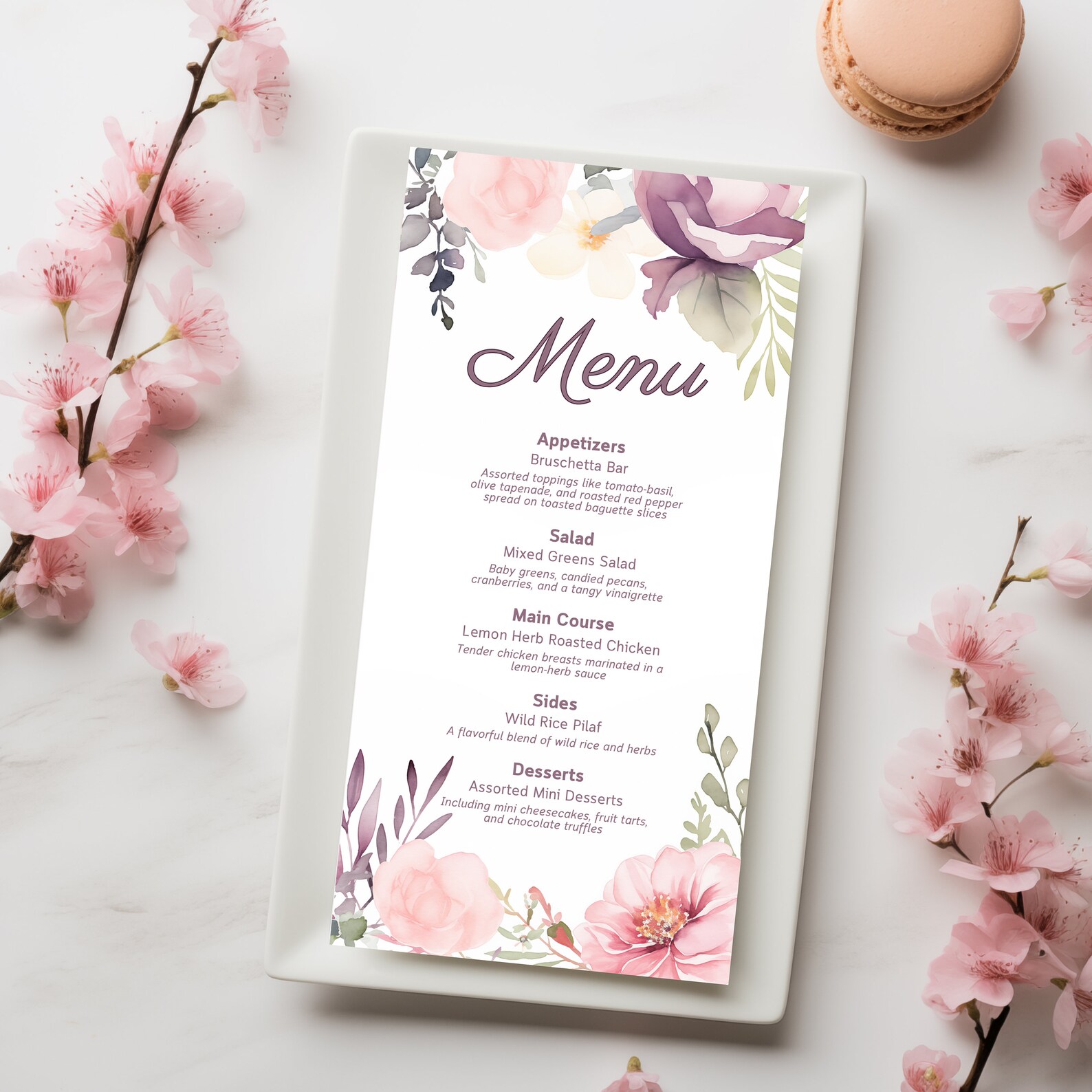 Baby in Bloom Baby Shower Menu Template, Spring Wedding Menu Card ...