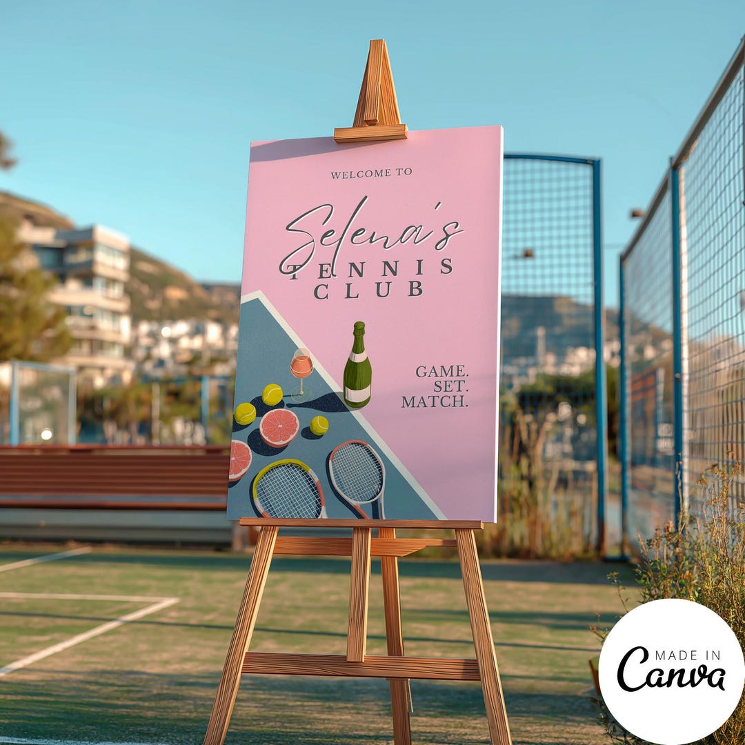 Tennis Themed Welcome Sign Template, Hand Drawn Country Club Birthday ...