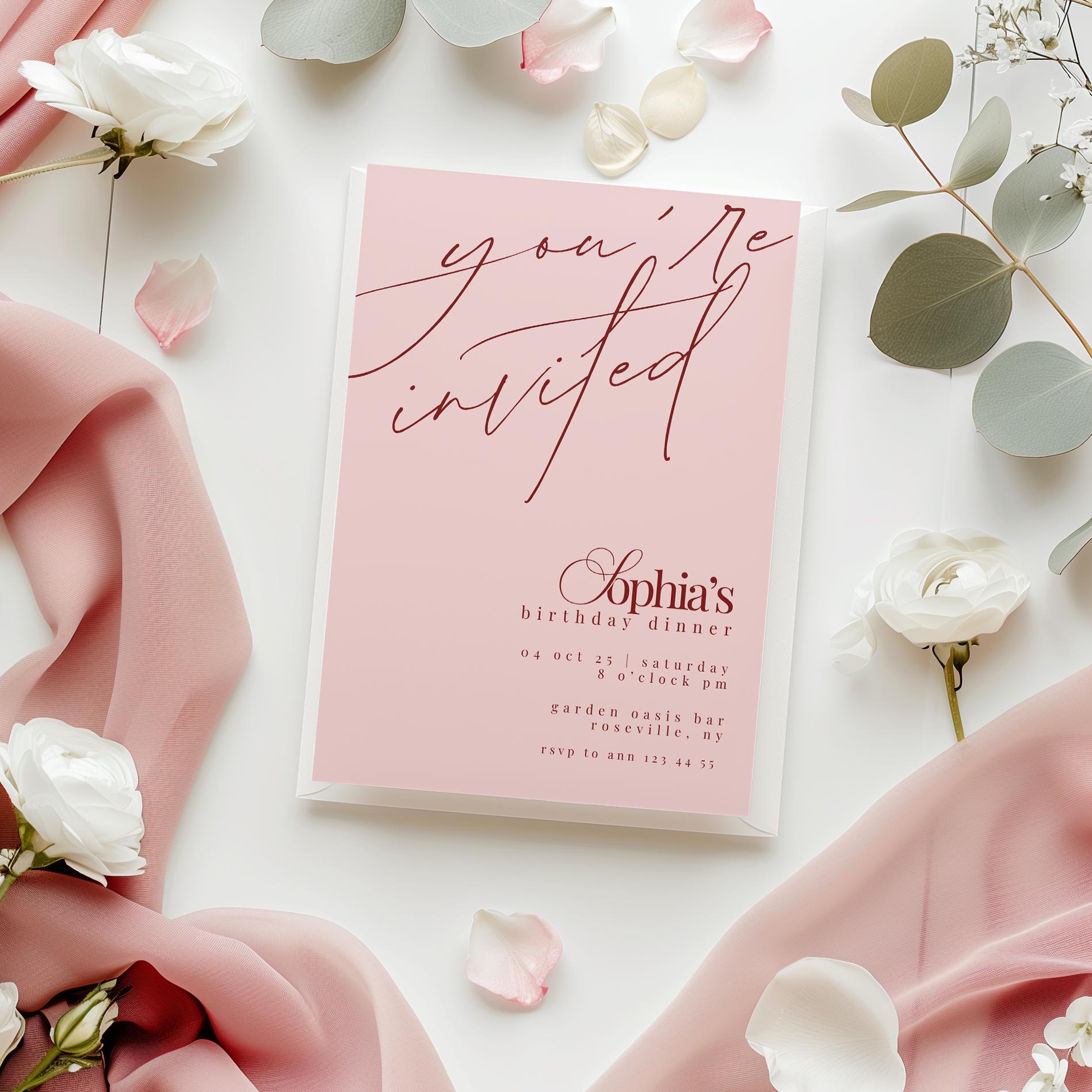 Modern Minimalist Birthday Invitation Template, Coquette Party Invite ...