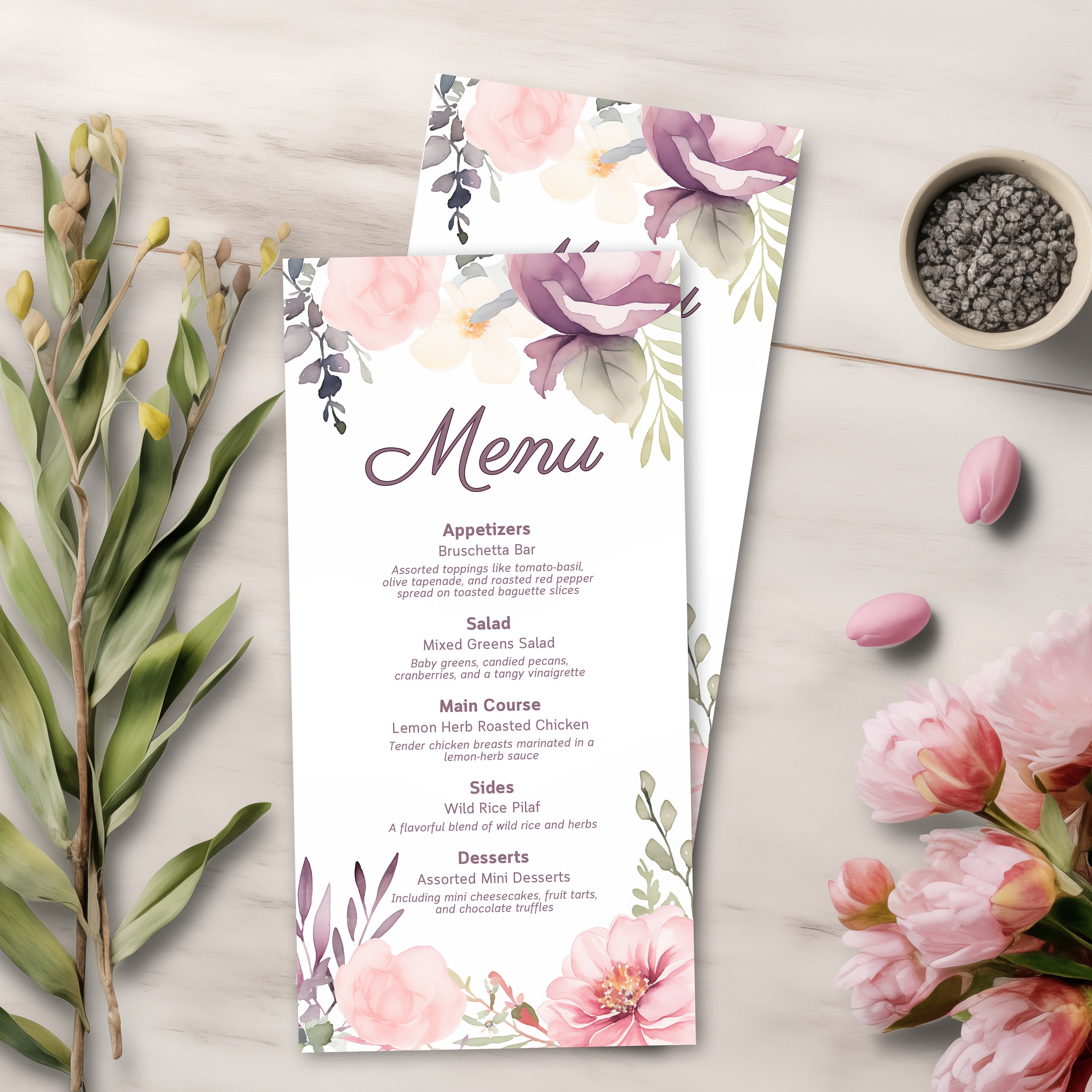 Baby in Bloom Baby Shower Menu Template, Spring Wedding Menu Card ...