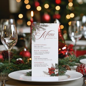 Christmas Menu Card Template, Holiday Dinner Menu Letter, Winter ...