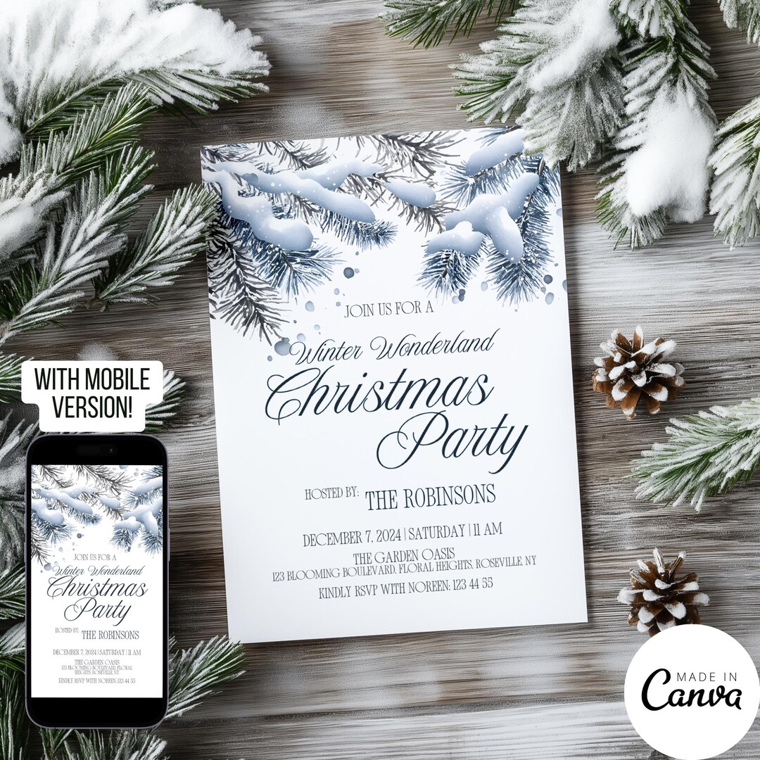 Winter Wonderland Birthday Invitation Template, Editable Holiday ...