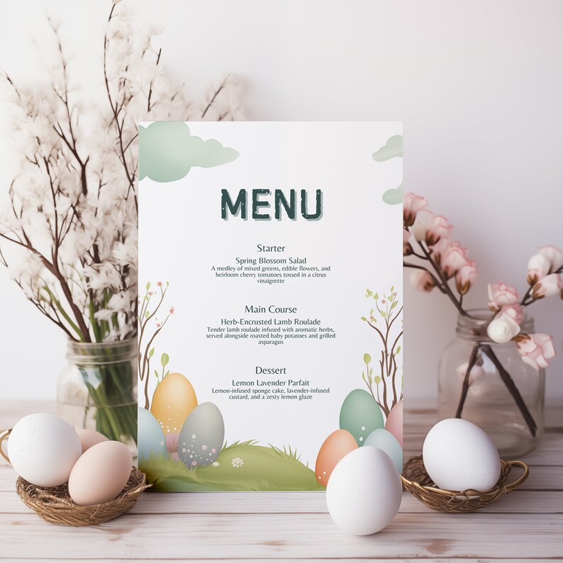 Easter Brunch Menu Card Template, Easter Egg Hunt Menu Letter, Lent ...