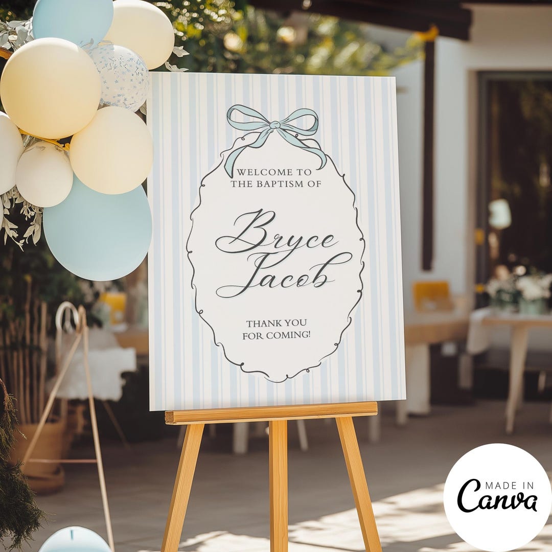 Ribbon Coquette Baptism Welcome Sign Template for Son (digital Download ...