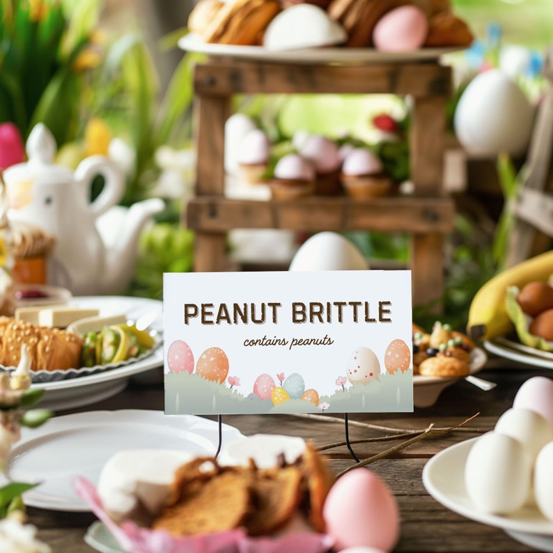 Easter Name Card Template, Easter Egg Food Buffet Card, Spring Floral ...