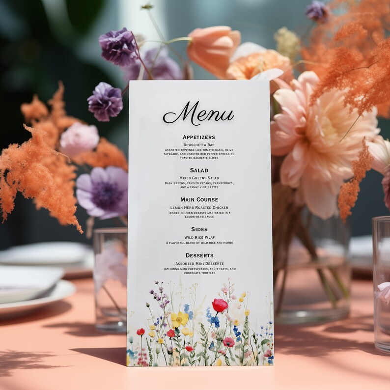 Designer Birthday Menu Template, Spring Wedding Menu Card, Floral Menu ...