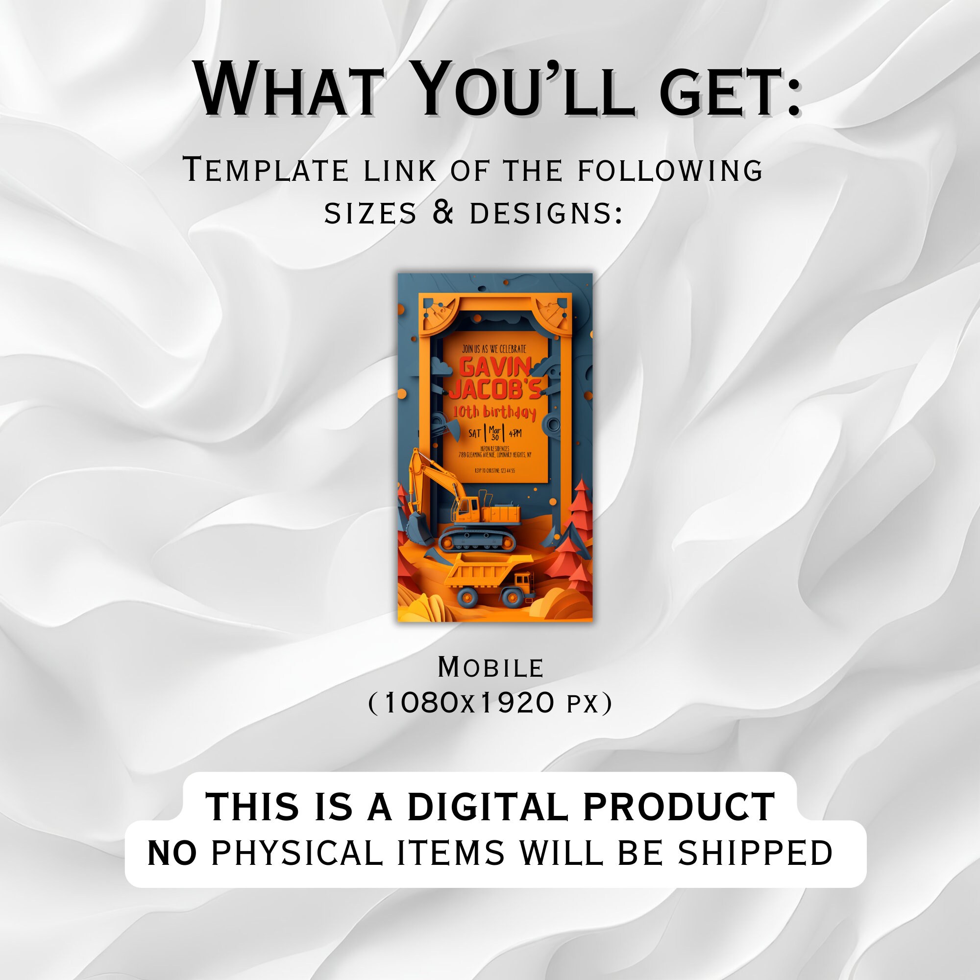 Birthday Party Invitation Template, Construction Themed Electronic ...