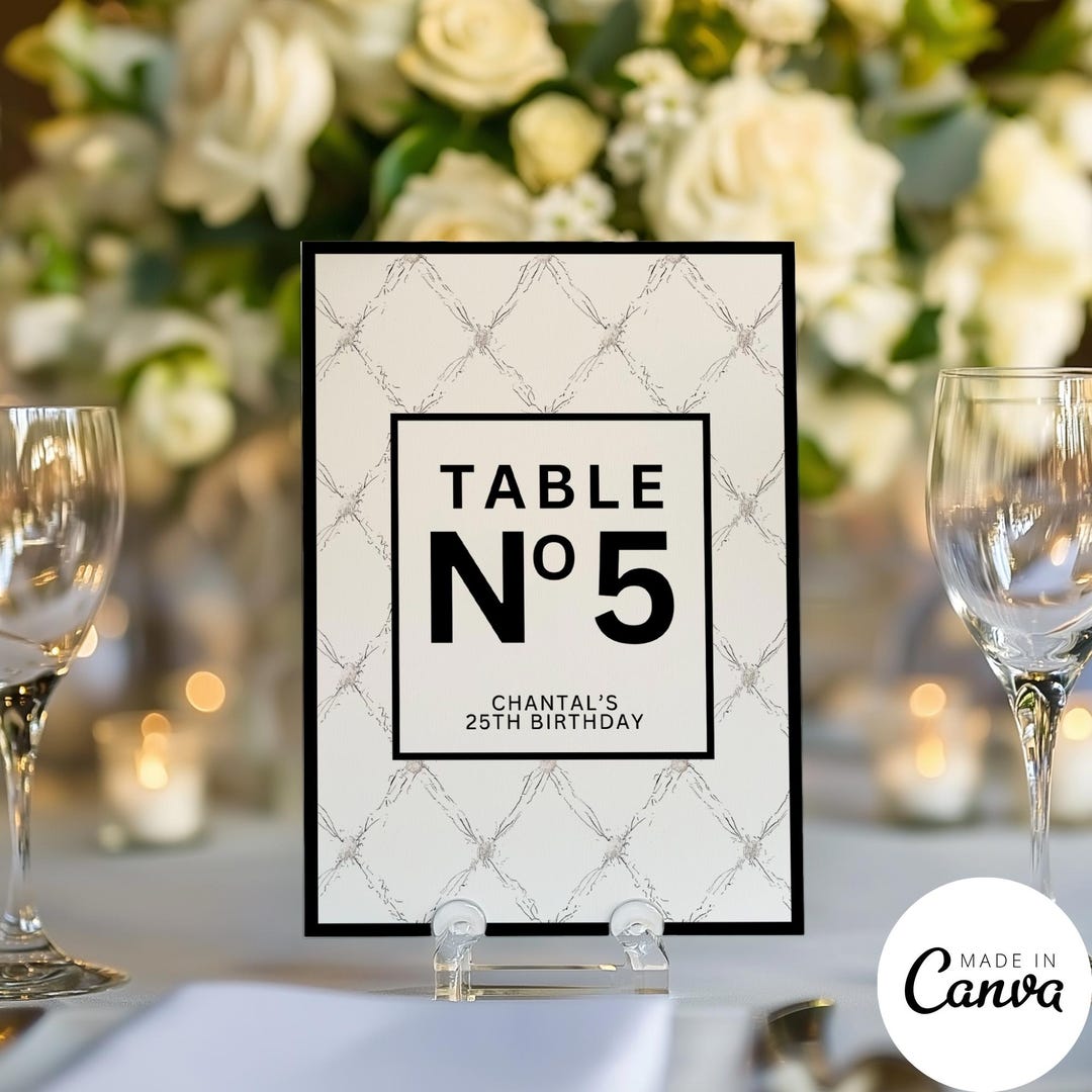 Designer Table Signs Template, High End Luxury Birthday Editable Party ...