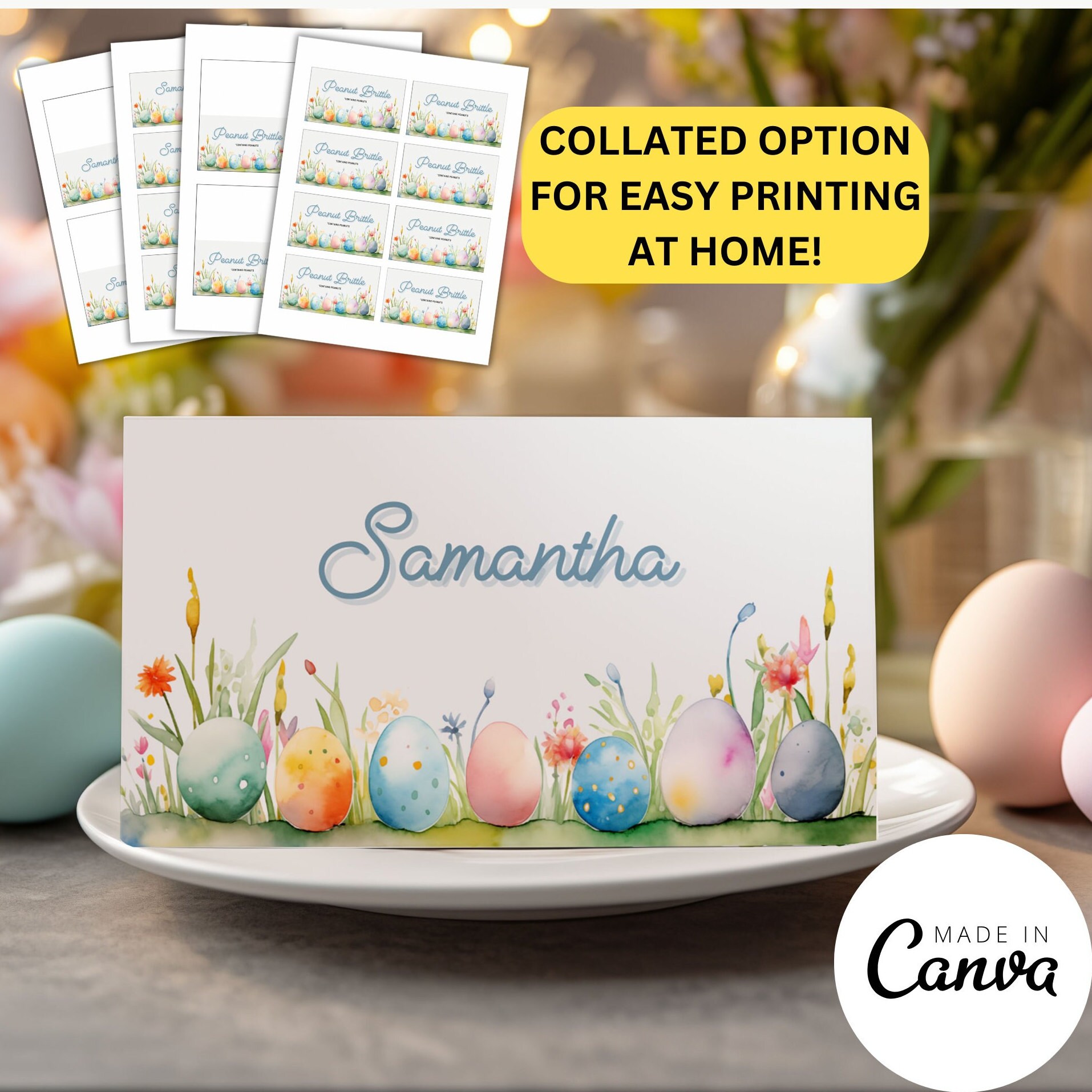 Easter Name Card Template, Easter Egg Food Buffet Card, Spring Floral ...