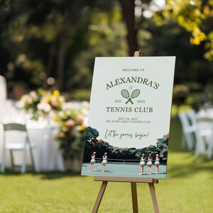 Tennis Themed Welcome Sign Template, Hand Drawn Country Club Birthday ...
