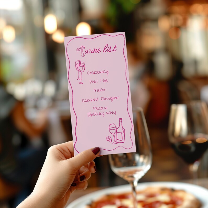 Pizza and Wine Menu Card Template, Italian Themed Birthday Dinner Menu ...