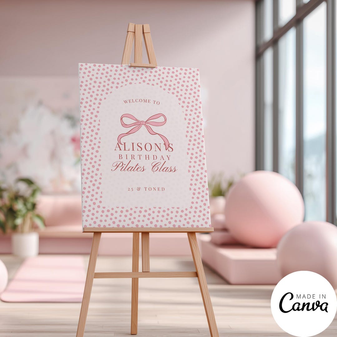 Pilates Class Birthday Party Welcome Sign Template: Retro Polkadot ...