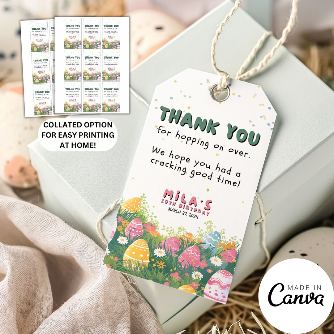 Easter Egg Hunt Gift Tag Template, Spring Garden Birthday Thank You ...