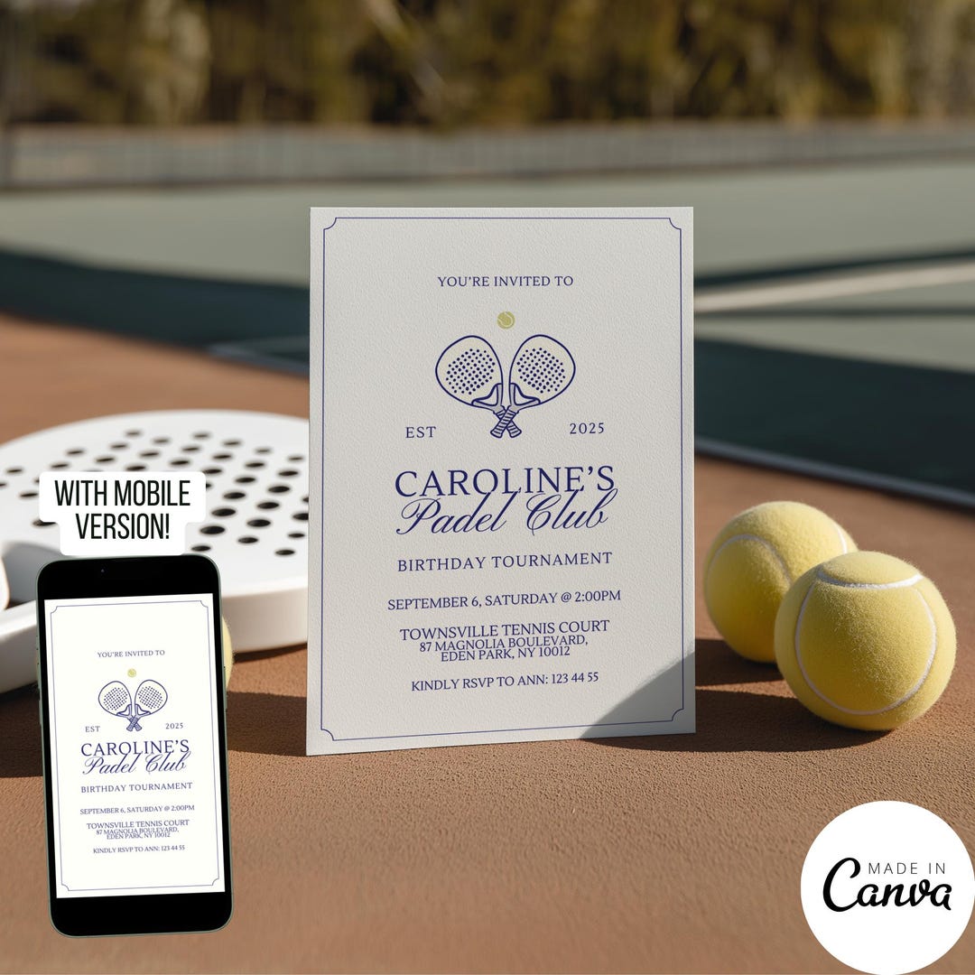 Padel Ball Themed Birthday Invitation Template, Country Club Party ...