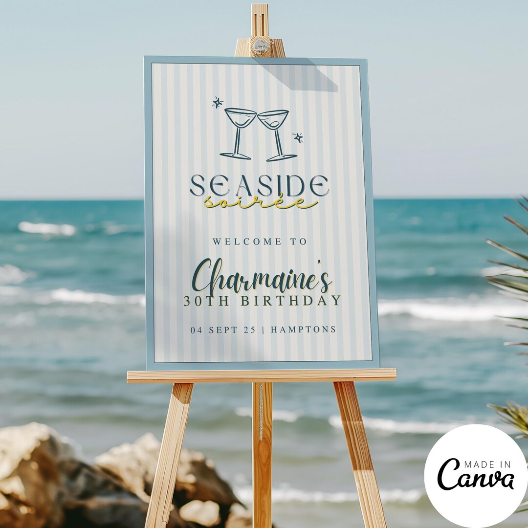 Coastal Birthday Welcome Sign Template, Seaside Soirée Reception Poster ...