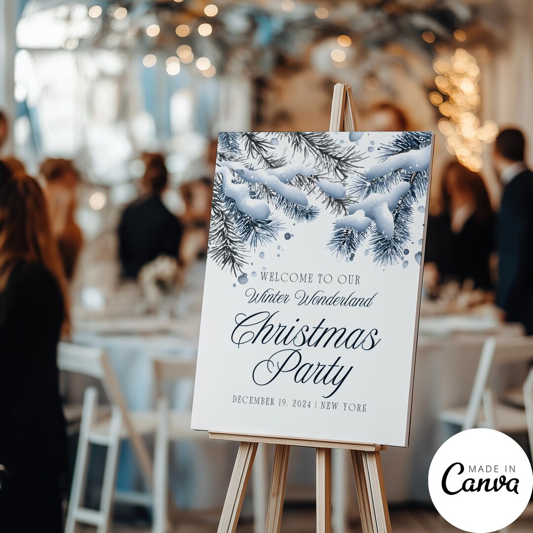 Winter Wonderland Party Welcome Sign Template, December Birthday Dinner ...