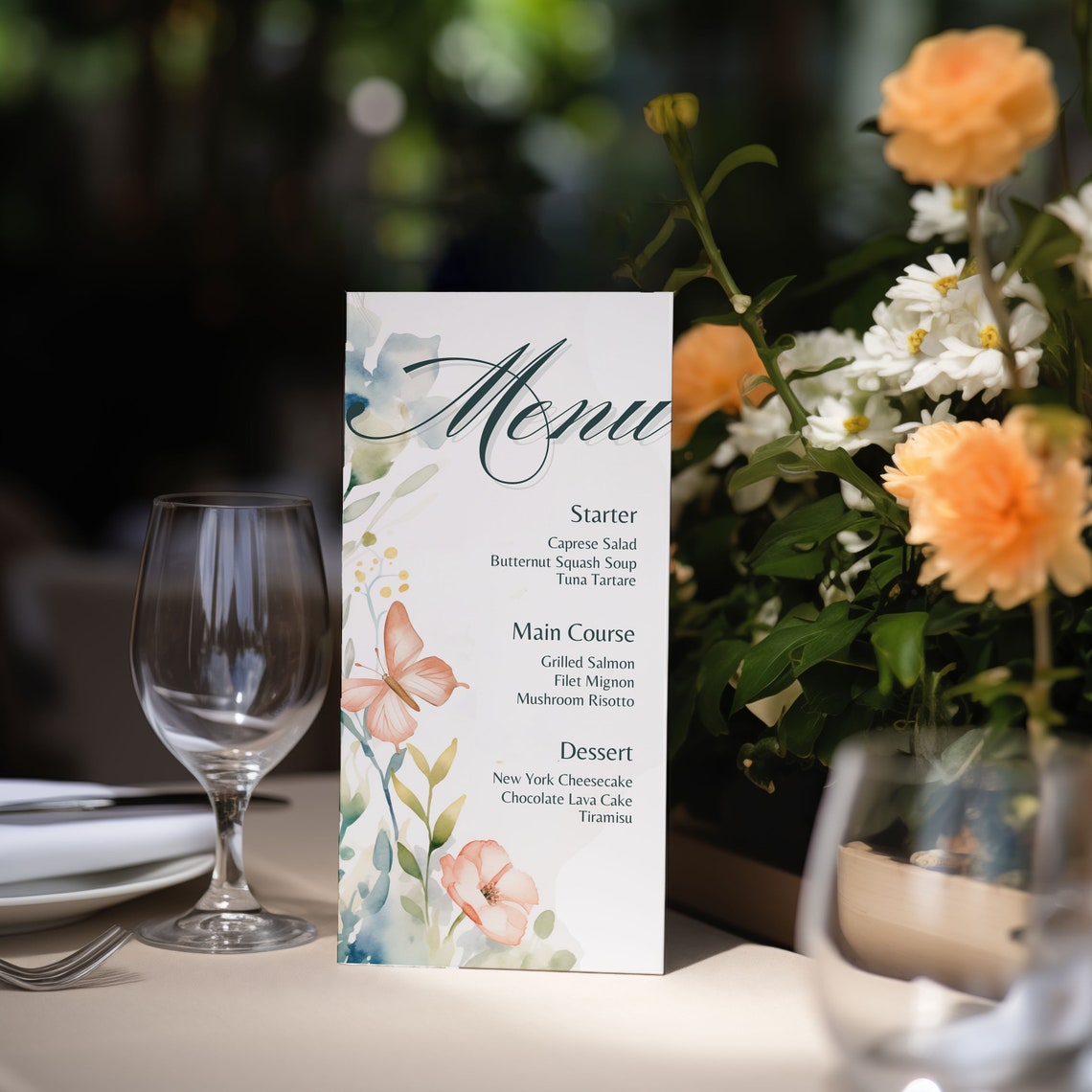 Butterfly Wedding Menu Card Template, EDITABLE Spring Floral Lunch Menu ...