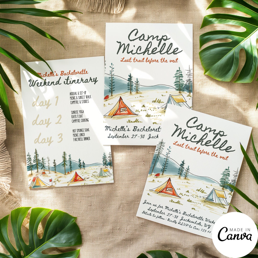 Camp Bachelorette Bash Invitation, Girl's Trip Glamping Weekend ...