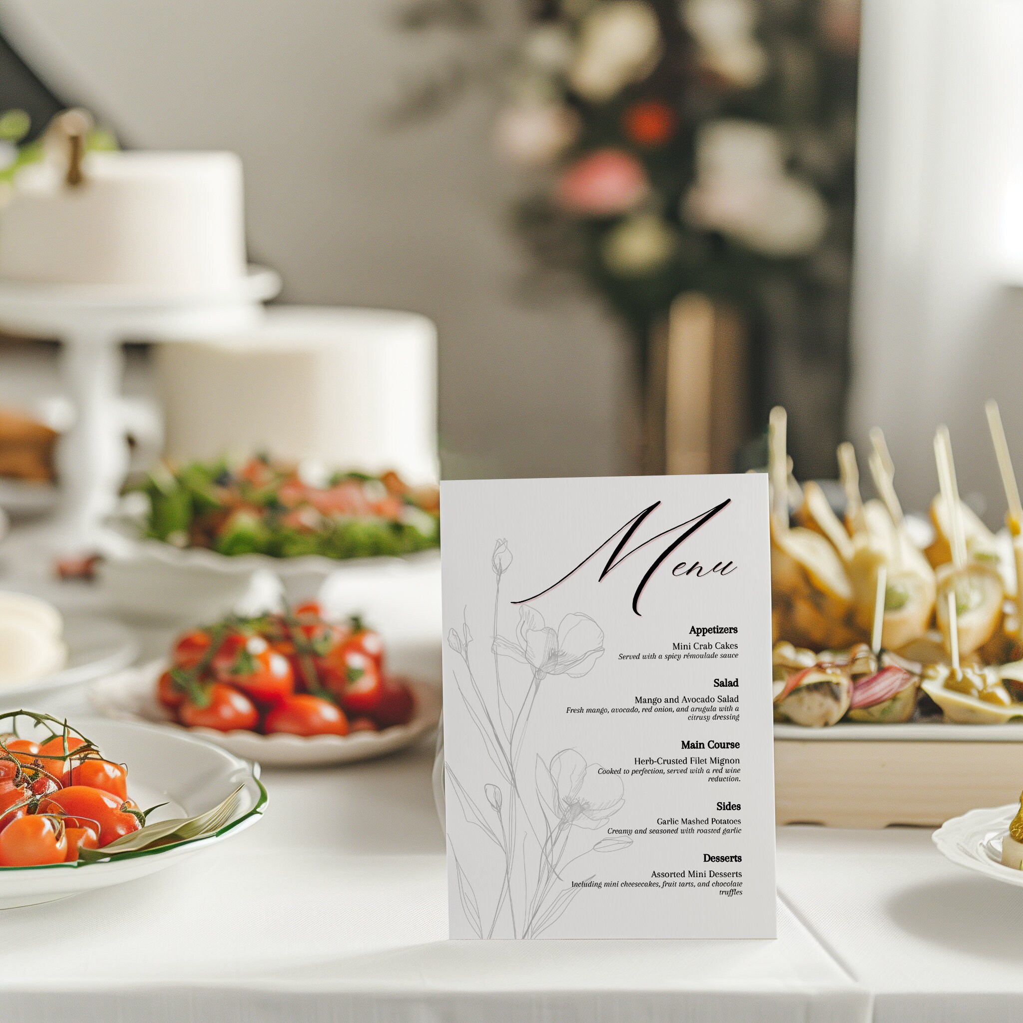 Spring Wedding Menu Card Template, EDITABLE Floral Brunch Menu Letter ...