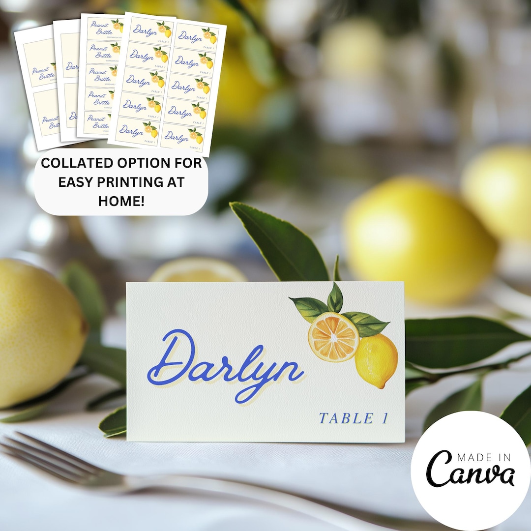 Citrus Lemon Name Card Template, La Dolce Vita Place Setting ...
