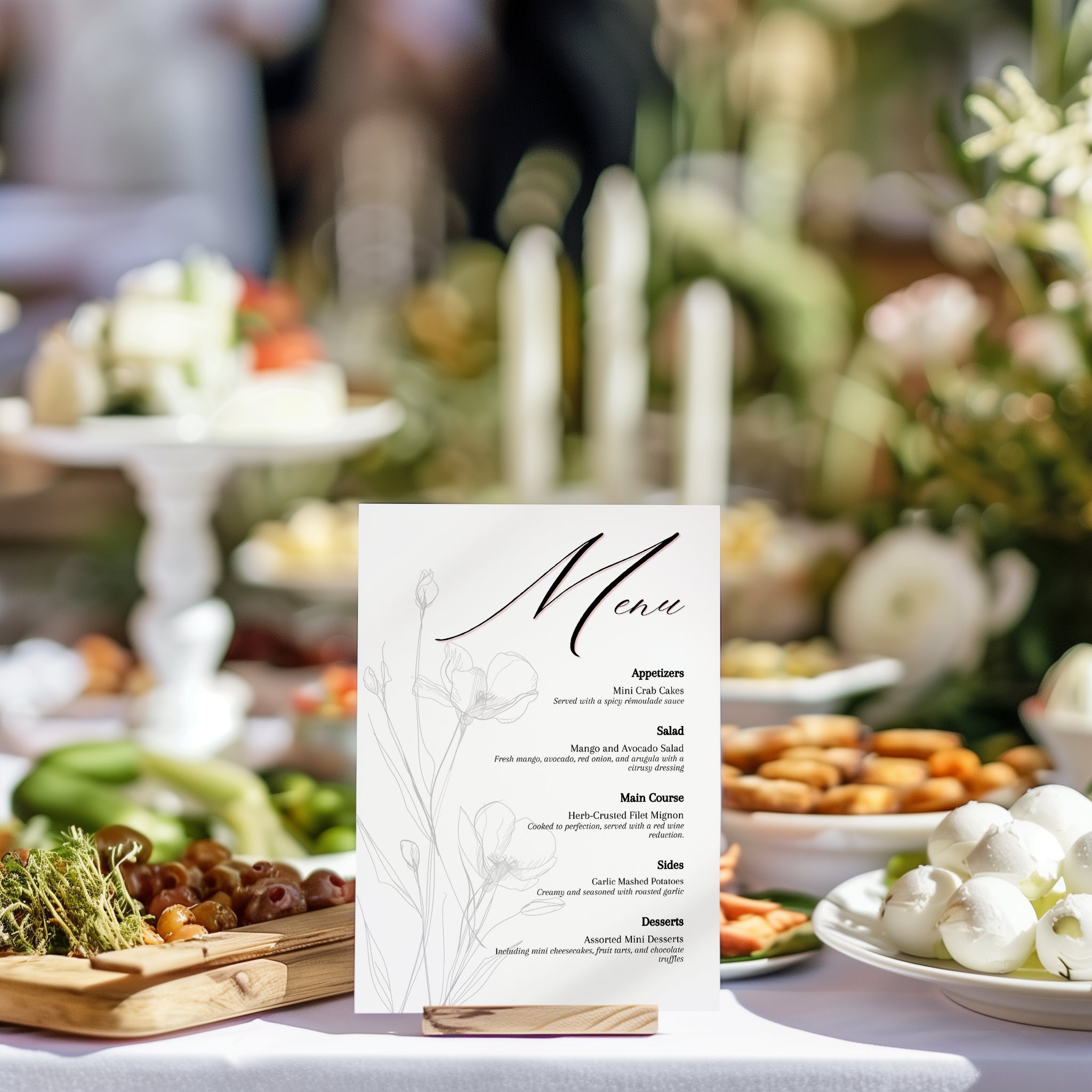 Spring Wedding Menu Card Template, EDITABLE Floral Brunch Menu Letter ...