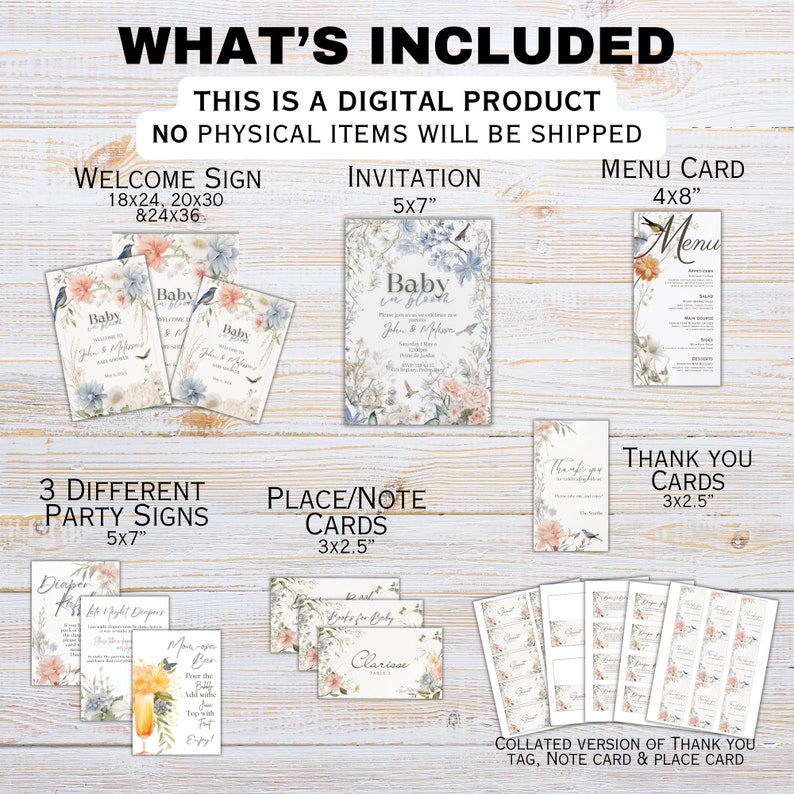 Baby in Bloom Party Template Bundle, Spring Invitation, Floran Menu ...