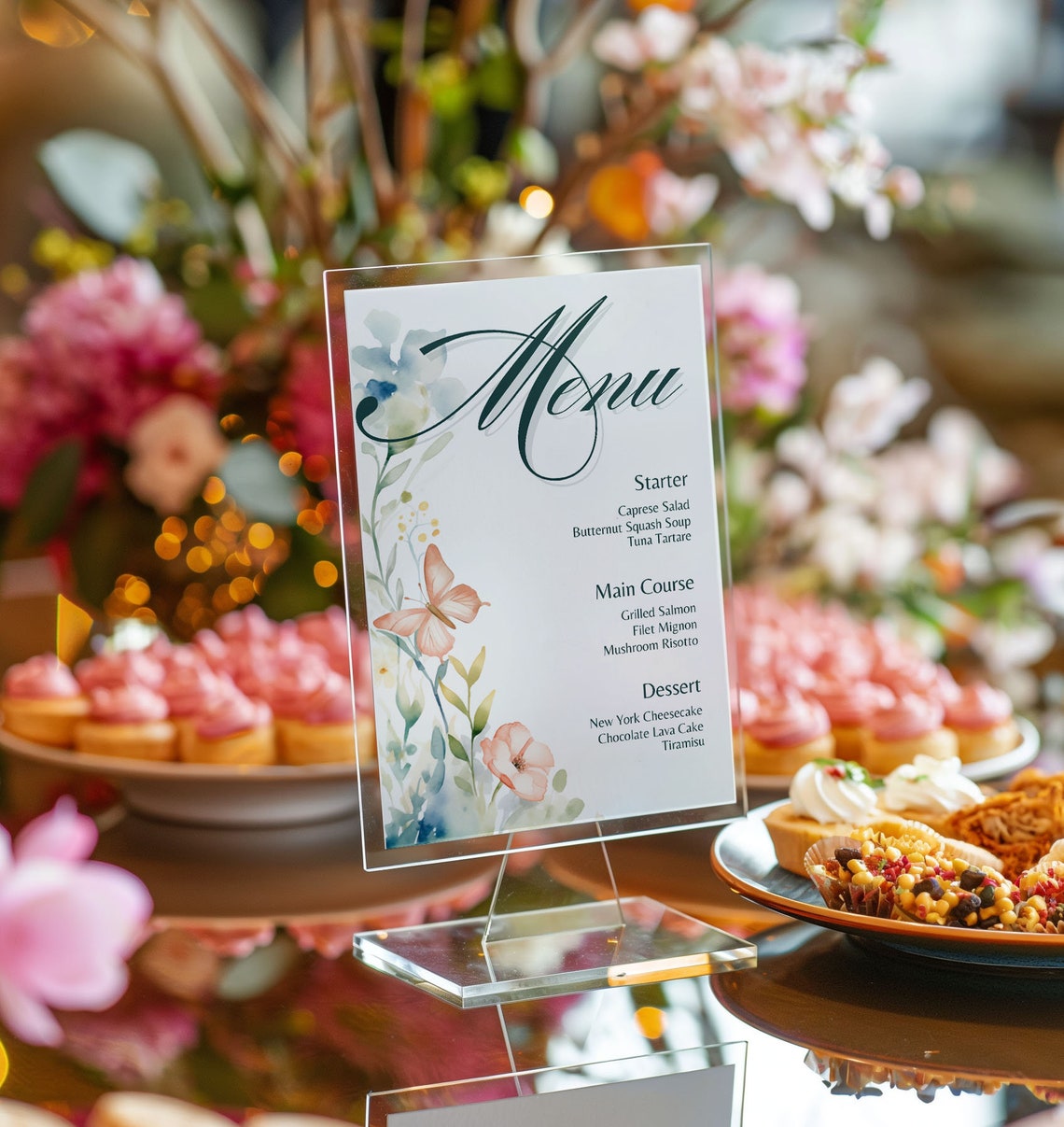 Butterfly Wedding Menu Card Template, EDITABLE Spring Floral Lunch Menu ...