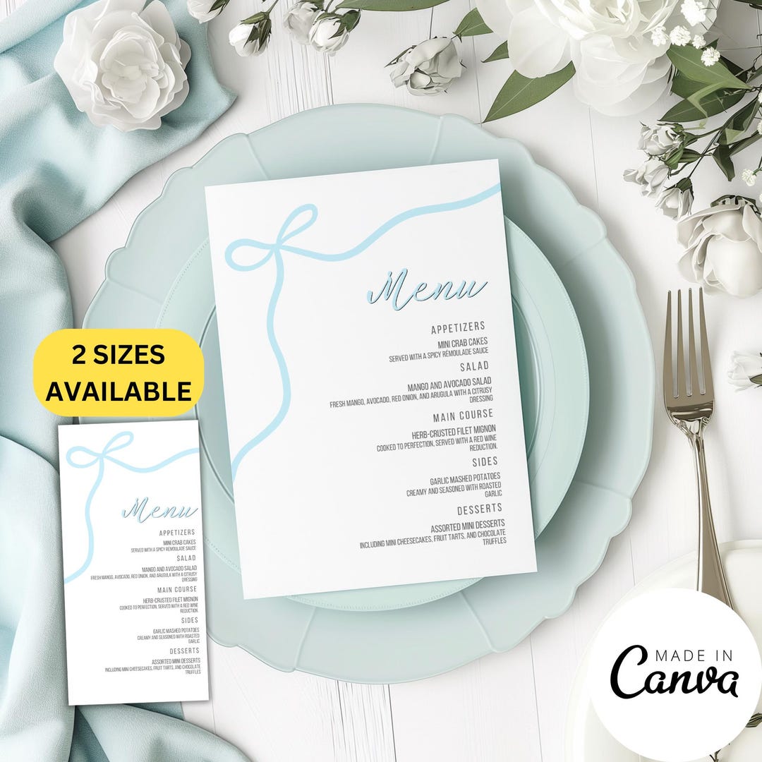 Coquette Restaurant Menu Template, Wedding Menu Card, Birthday Party ...
