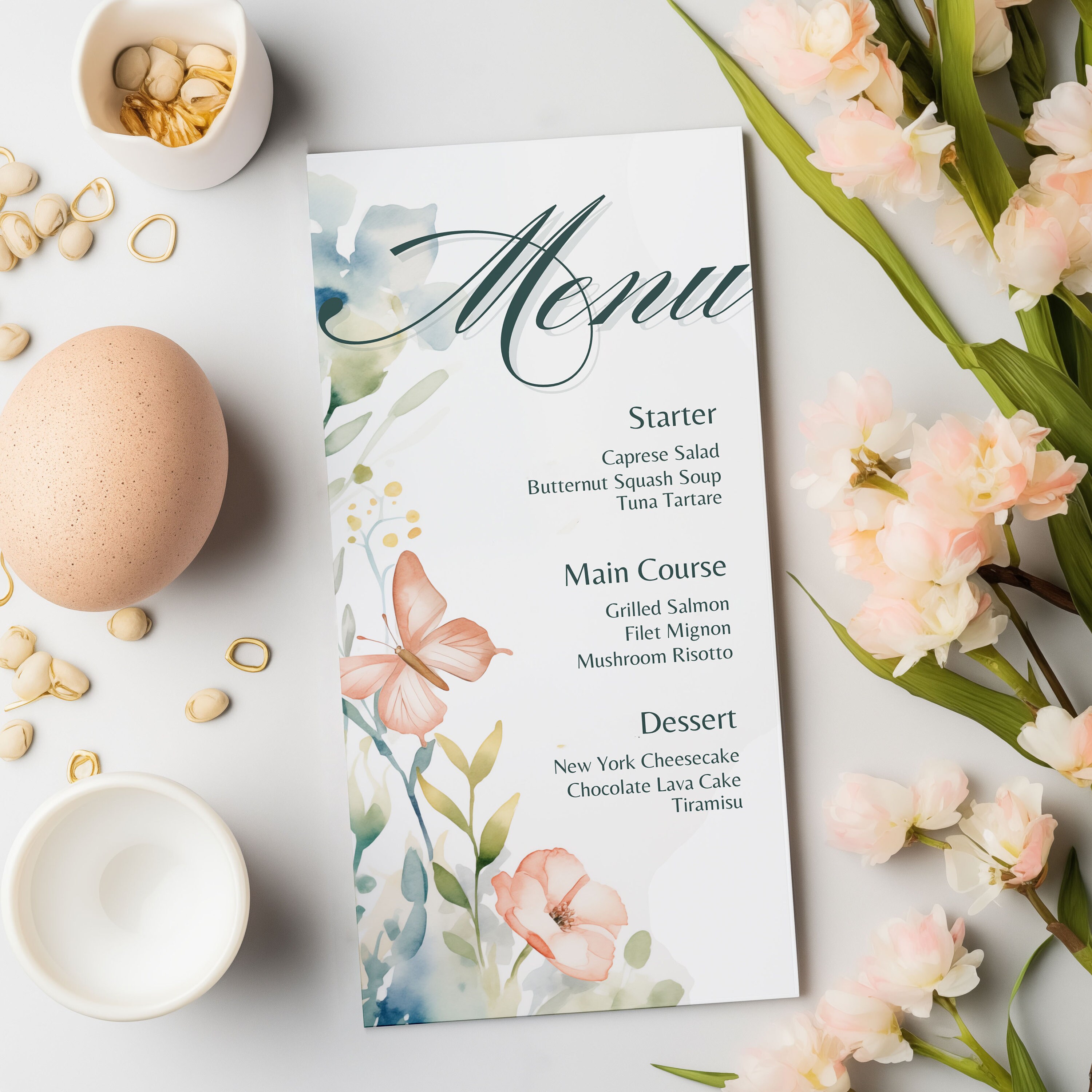 Butterfly Wedding Menu Card Template, EDITABLE Spring Floral Lunch Menu ...