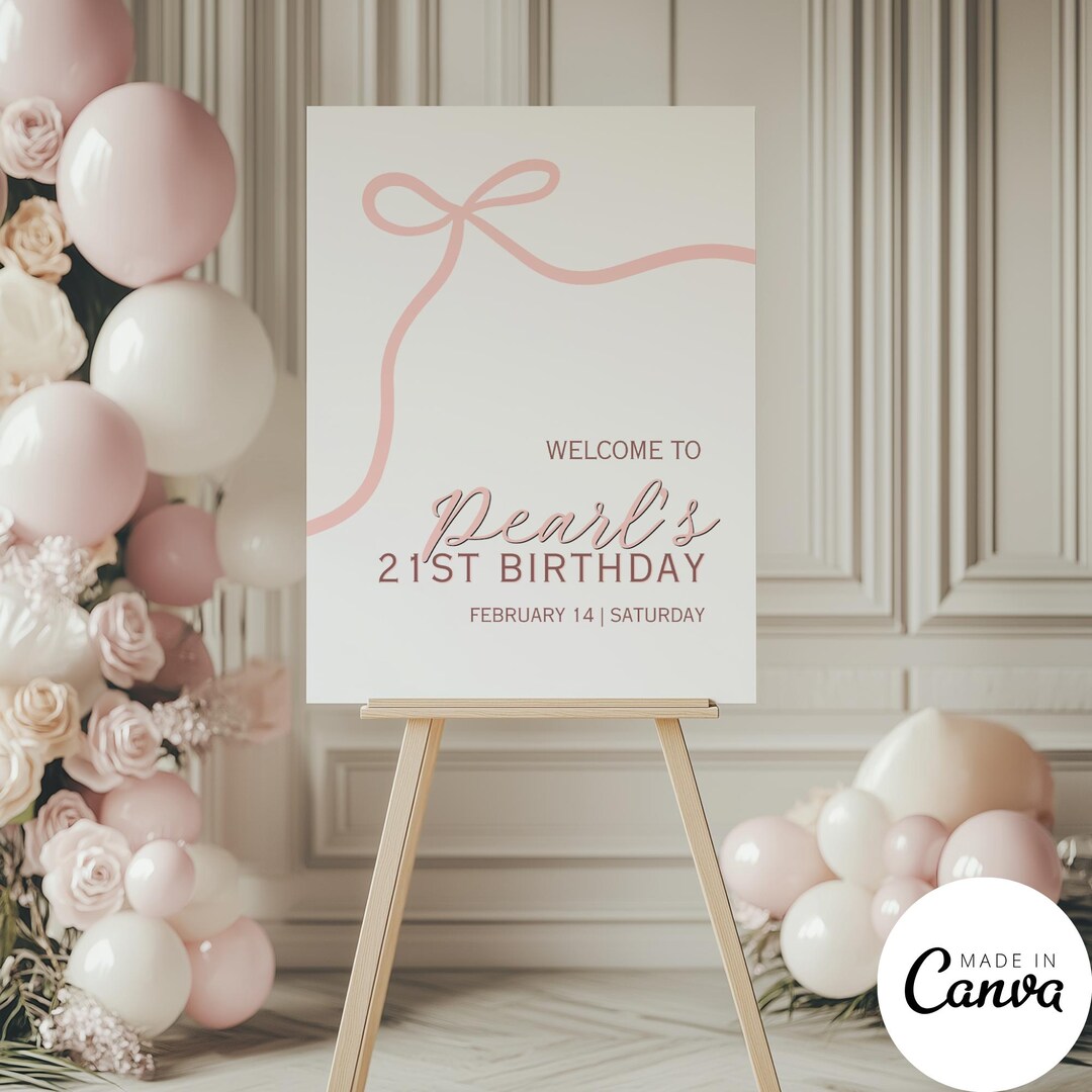 Coquette Welcome Sign Template, Minimalist Birthday Welcome Poster for ...