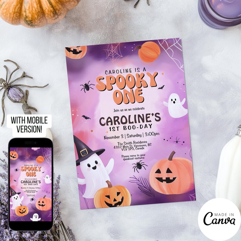 Halloween Birthday Party Invitation Template, Ghost Witches First Bday ...